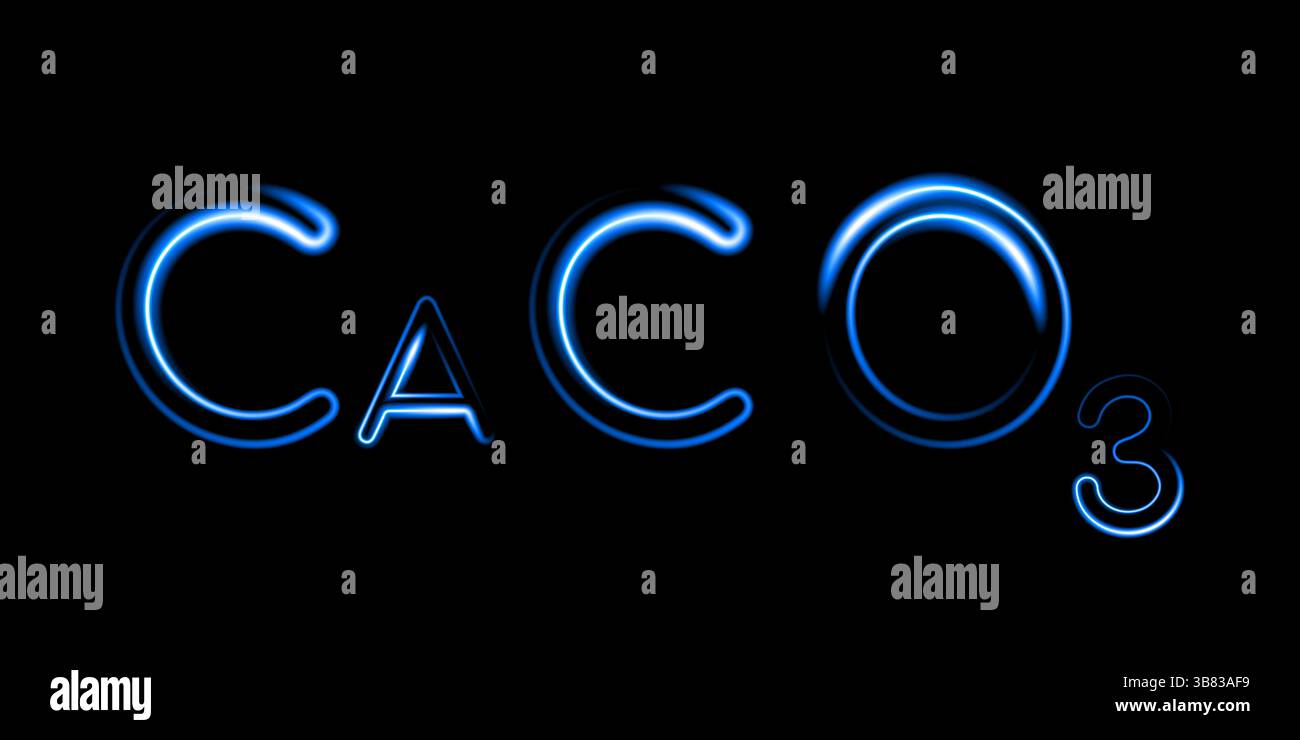 Vector isolated illustration of calcium carbonate formula with neon ...