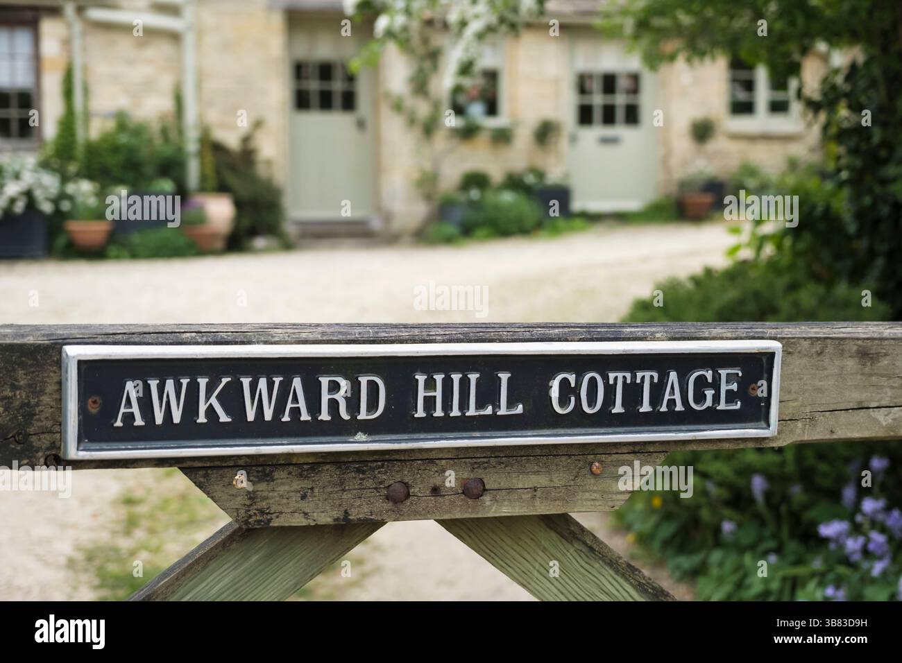 Awkward Hill Cottage Gate sign in Bibury village Cotswolds;cotswolds ...