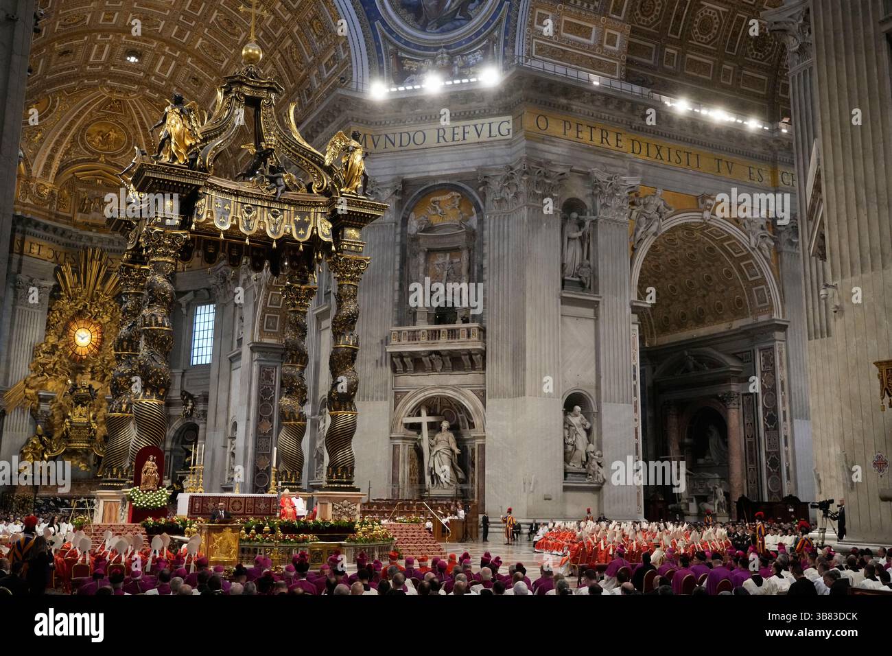 Cardinals, with white mitre hats, attend a final Mass inside St. Peter ...