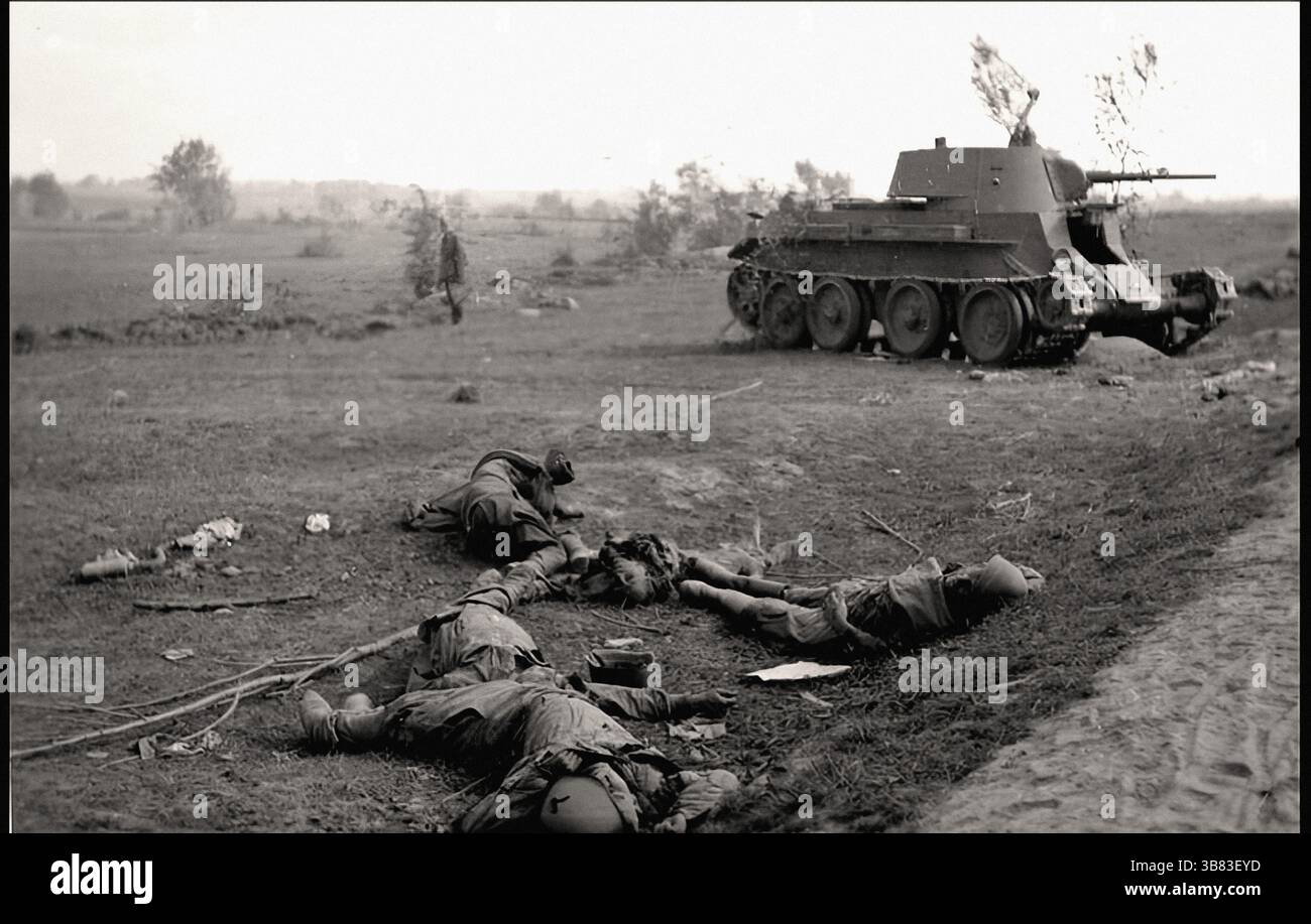 Grim scene, Bt 7 with dead russian infantry op Barbarossa first act ...