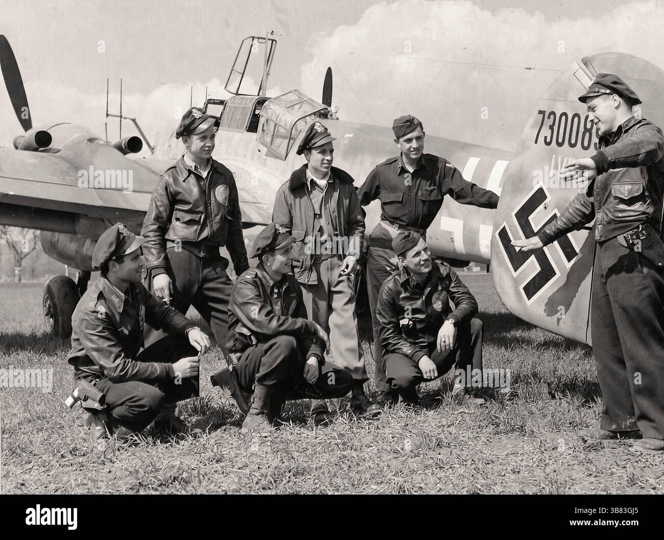 A group of American pilots of the 379th Fighter Squadron U.S. Air Force ...