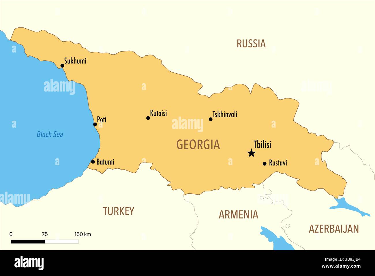 Map of Georgia with Major Cities and Neighboring Countries Stock Photo ...