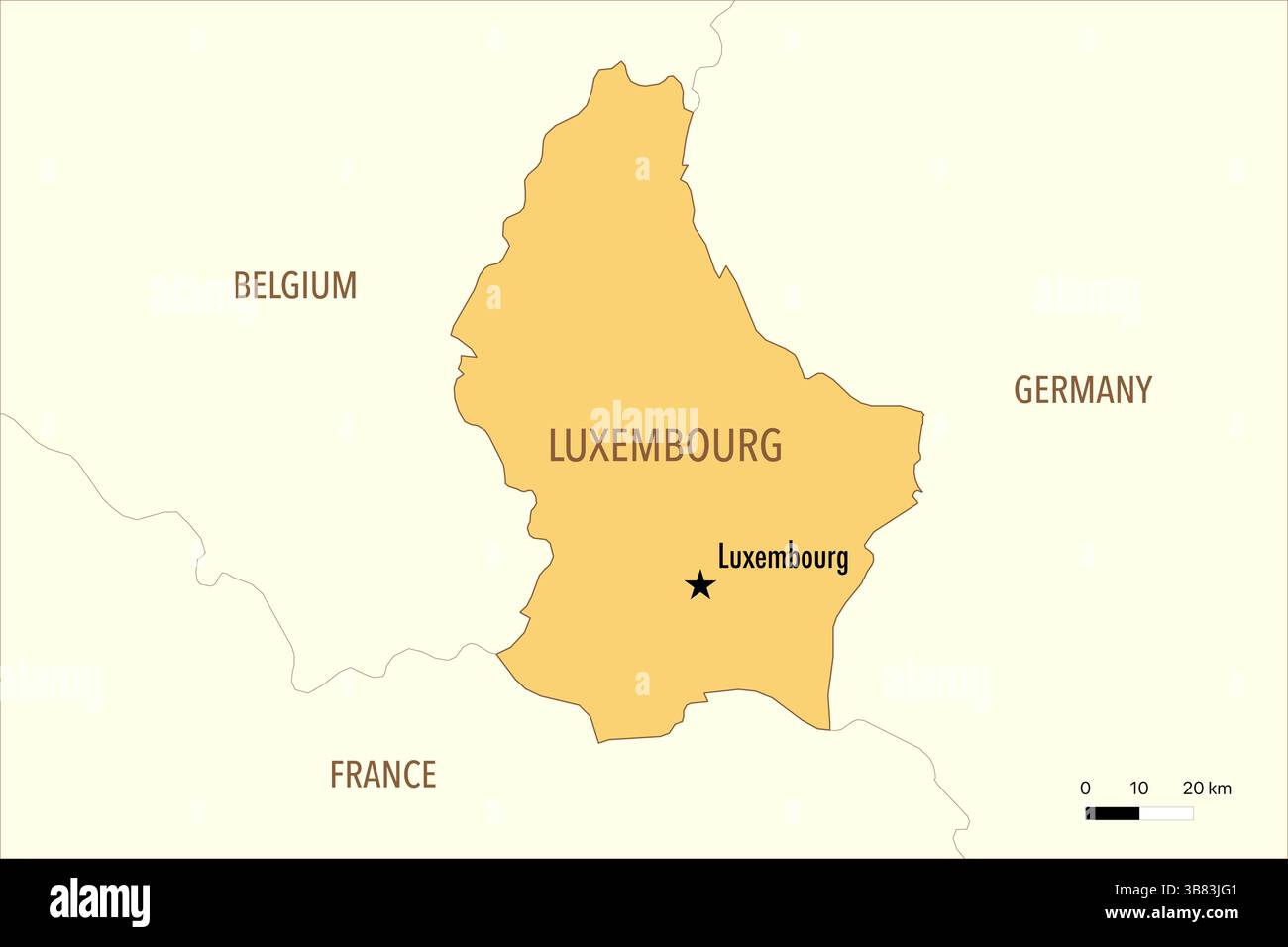 Map of Luxembourg with Major Cities and Neighboring Countries Stock ...