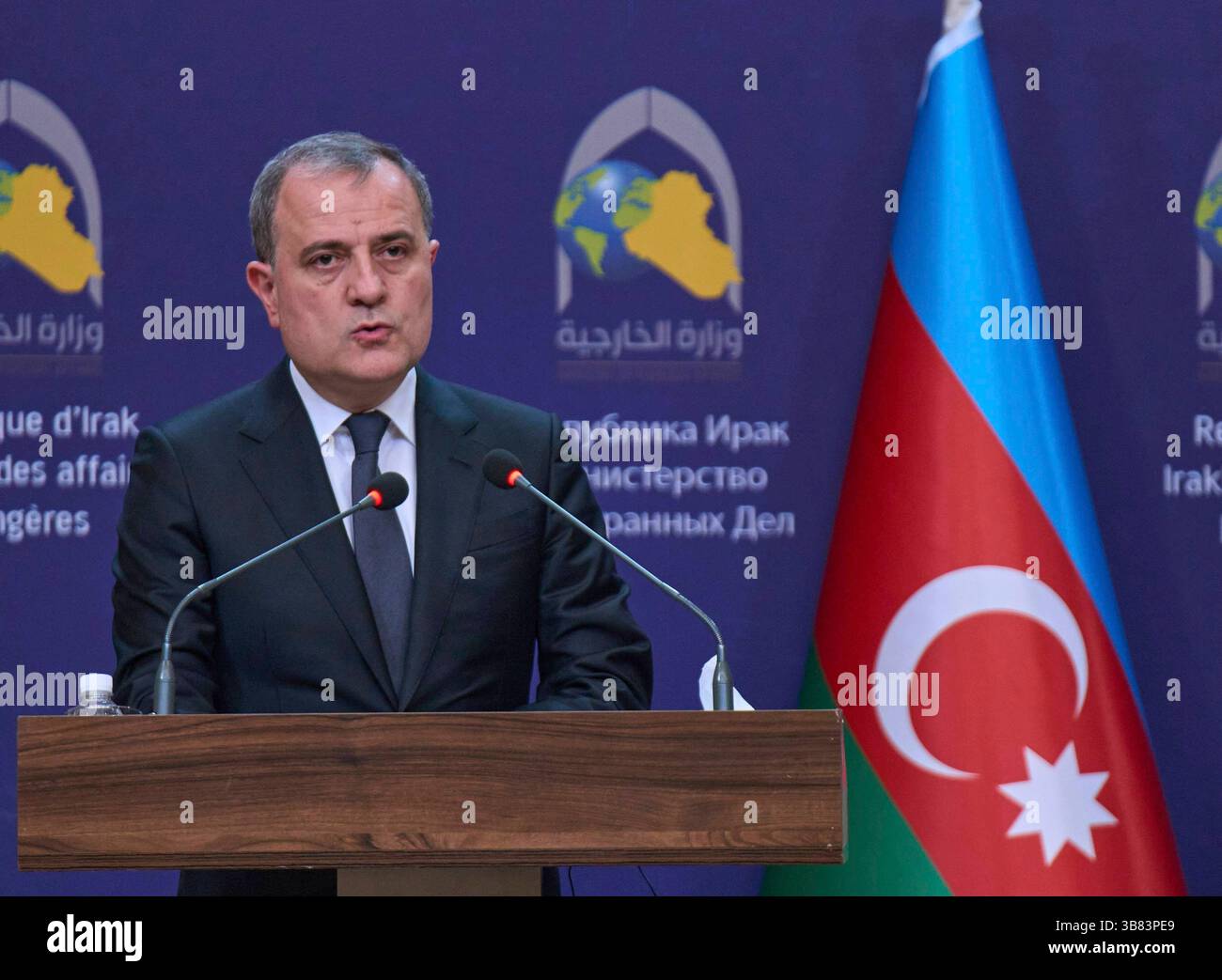 Azerbaijan's Foreign Minister Jeyhun Bayramov speaks during a news ...