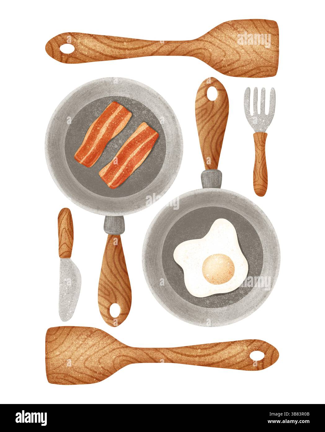 Rustic Kitchen Tools with Frying Pan and Egg texture Illustration Stock ...