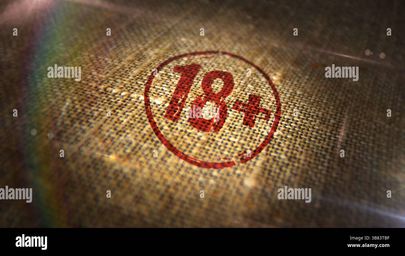 18 plus adults only age prohibition stamp printed on linen sack. Under ...