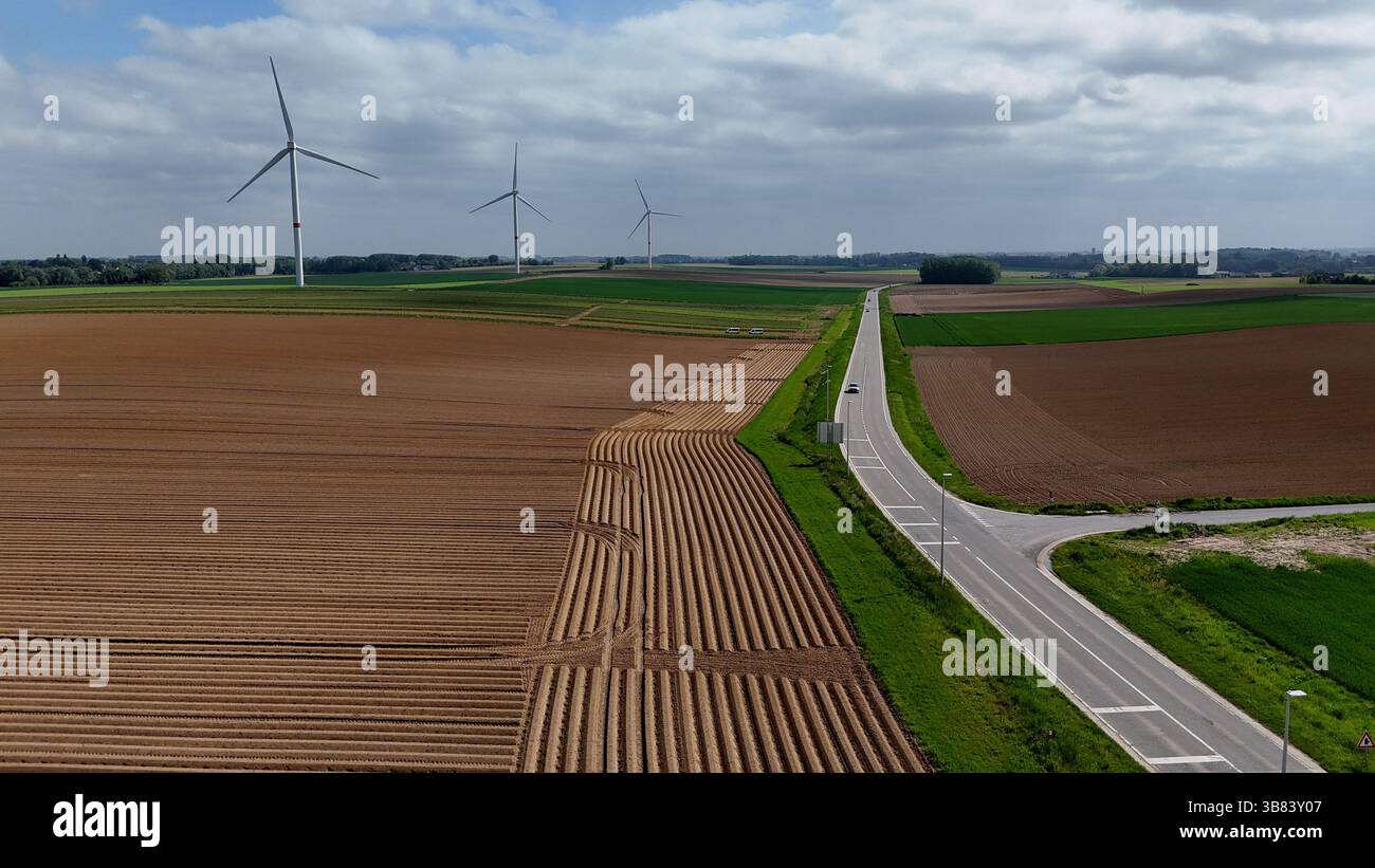 Geer, Belgium. 07th May, 2025. Aerial picture shows a field, in Geer ...
