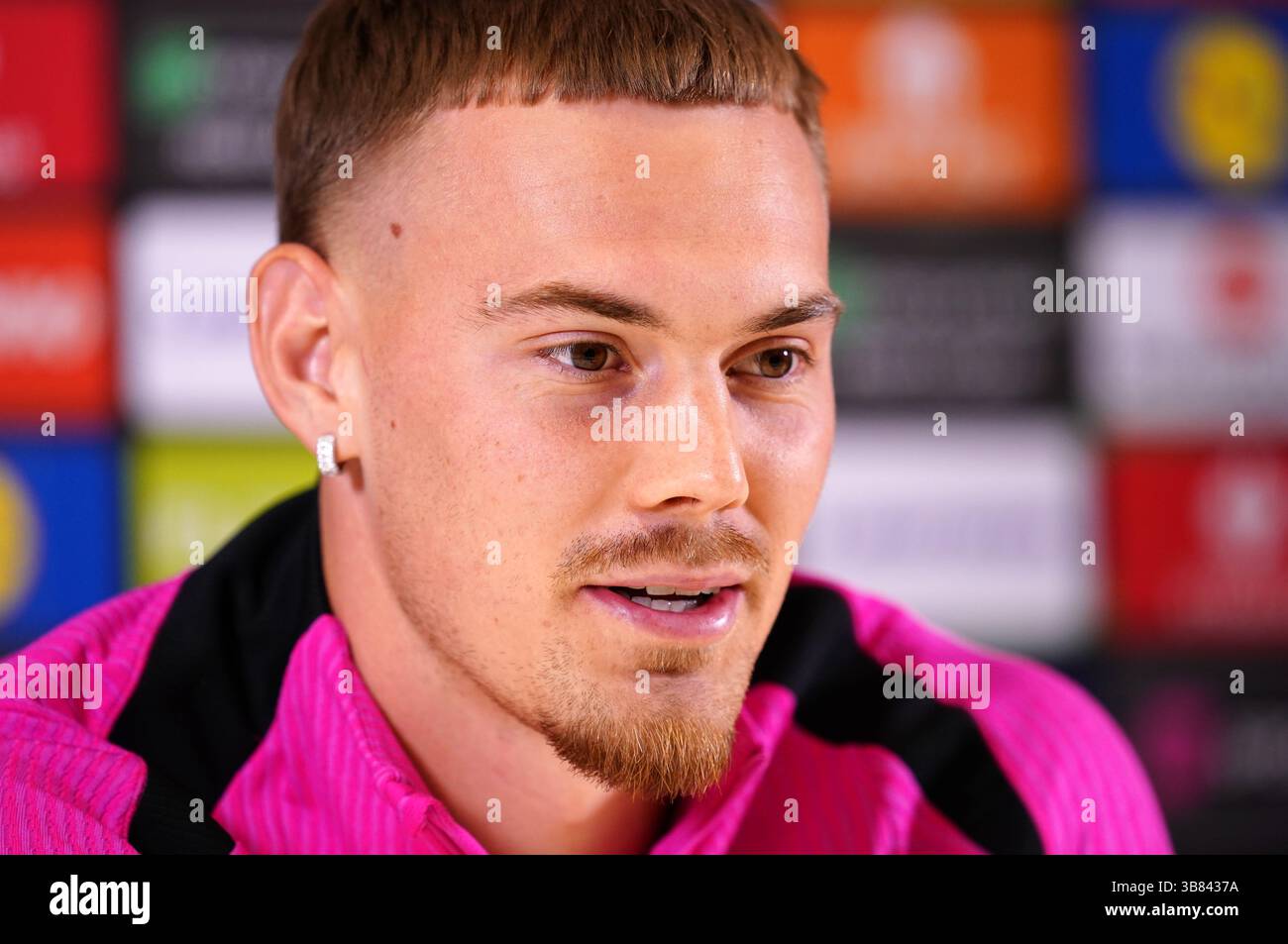 Chelsea goalkeeper Filip Jorgensen during a press conference at ...
