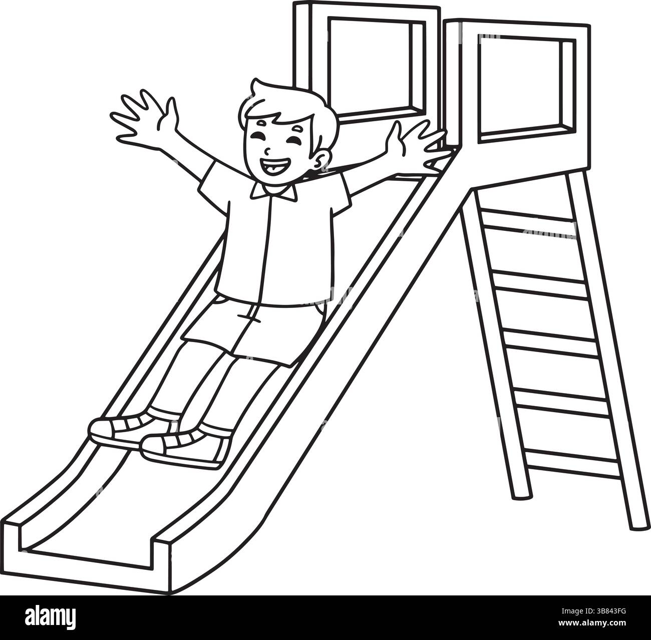 Playground Boy Playing on Slide Isolated Coloring Stock Vector Image ...