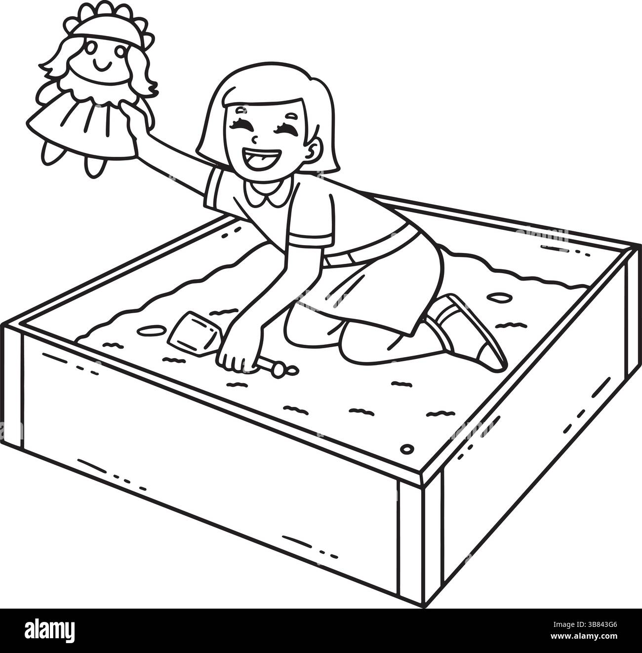 Playground Girl Playing Sandbox Isolated Coloring Stock Vector Image ...