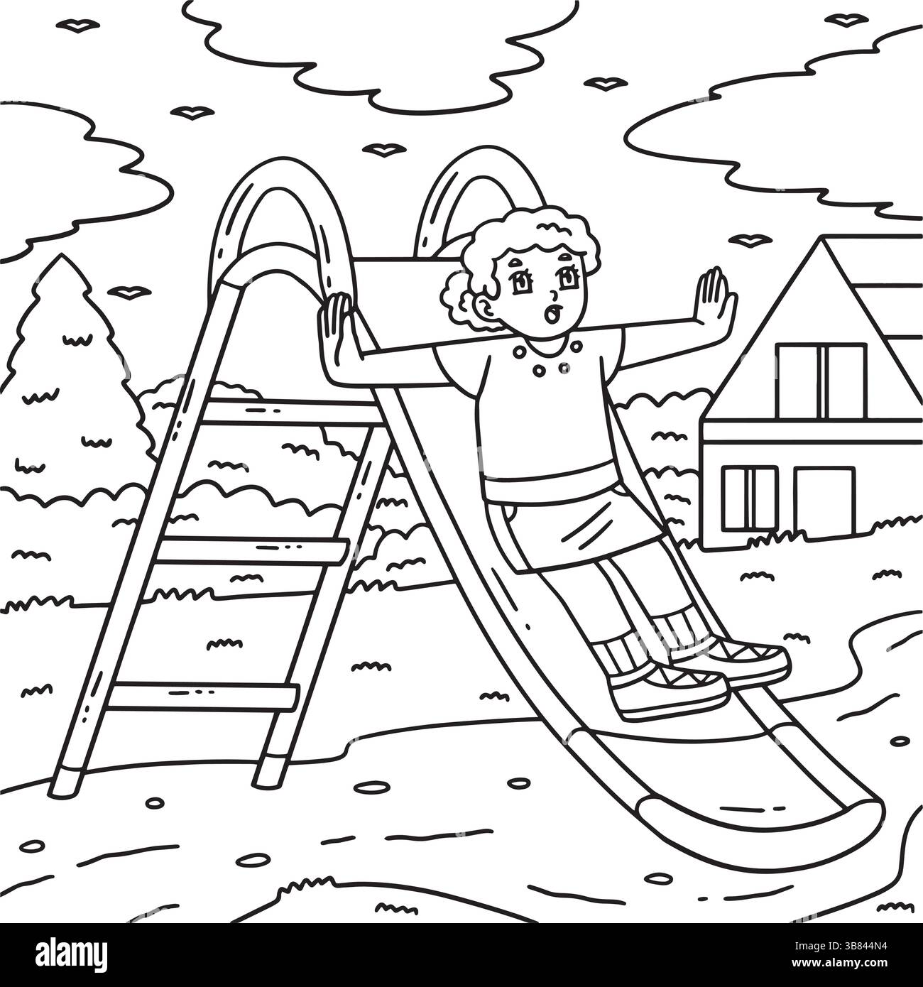 Playground Girl on a Slide Coloring Page for Kids Stock Vector Image ...