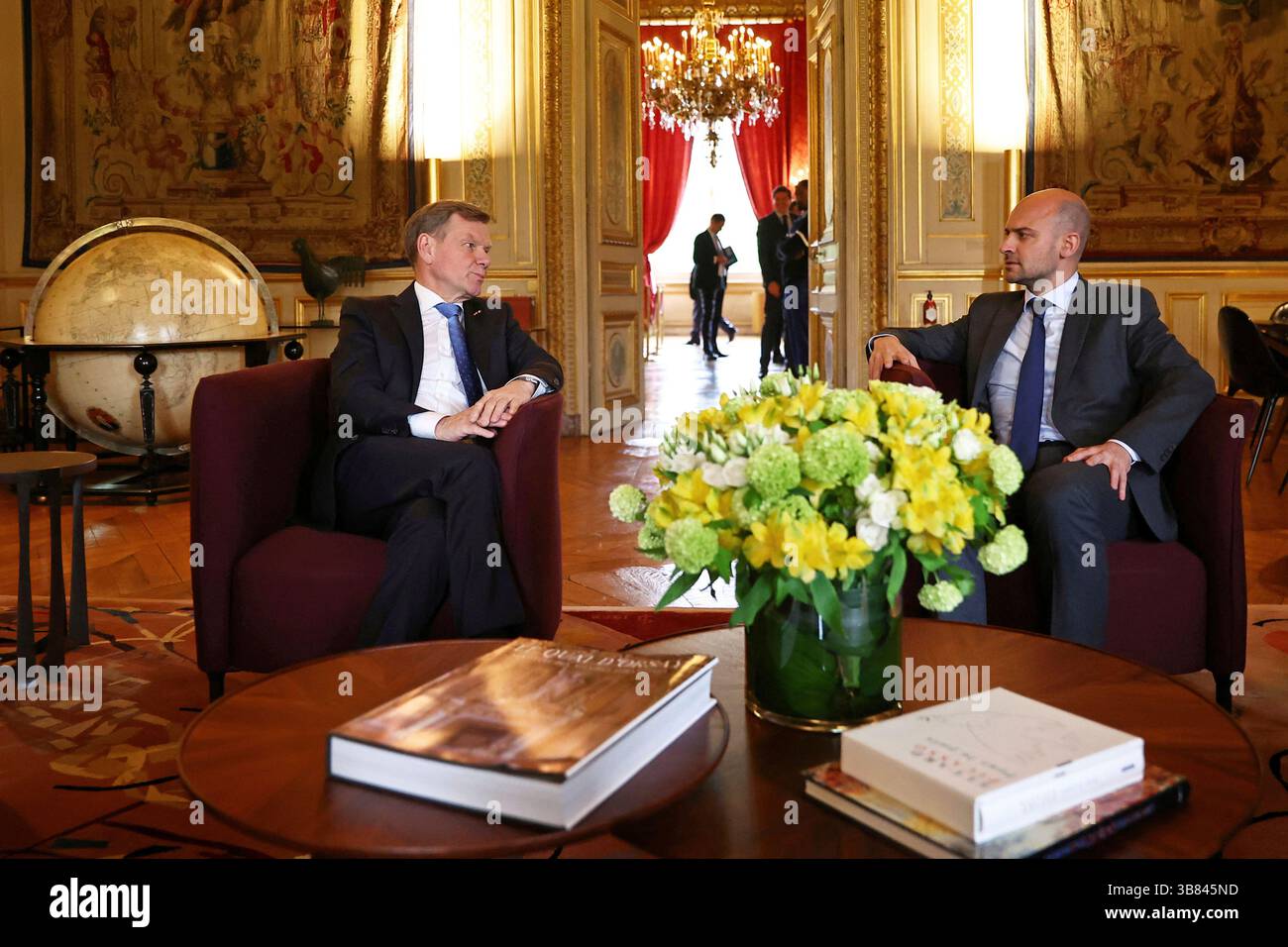 Newly appointed German Foreign Minister Johann Wadephul, left, listens to French Foreign ...