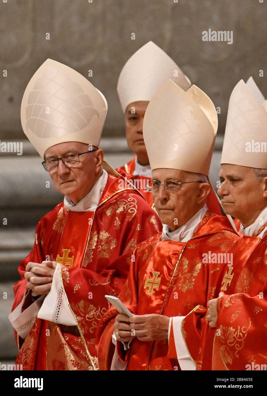 Cardinal Pietro Parolin (L) attends the Mass for the Election of the ...