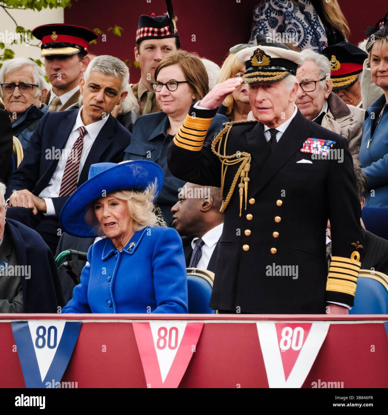 Queen Camilla and King Charles III seen on the Queen Victoria Memorial ...