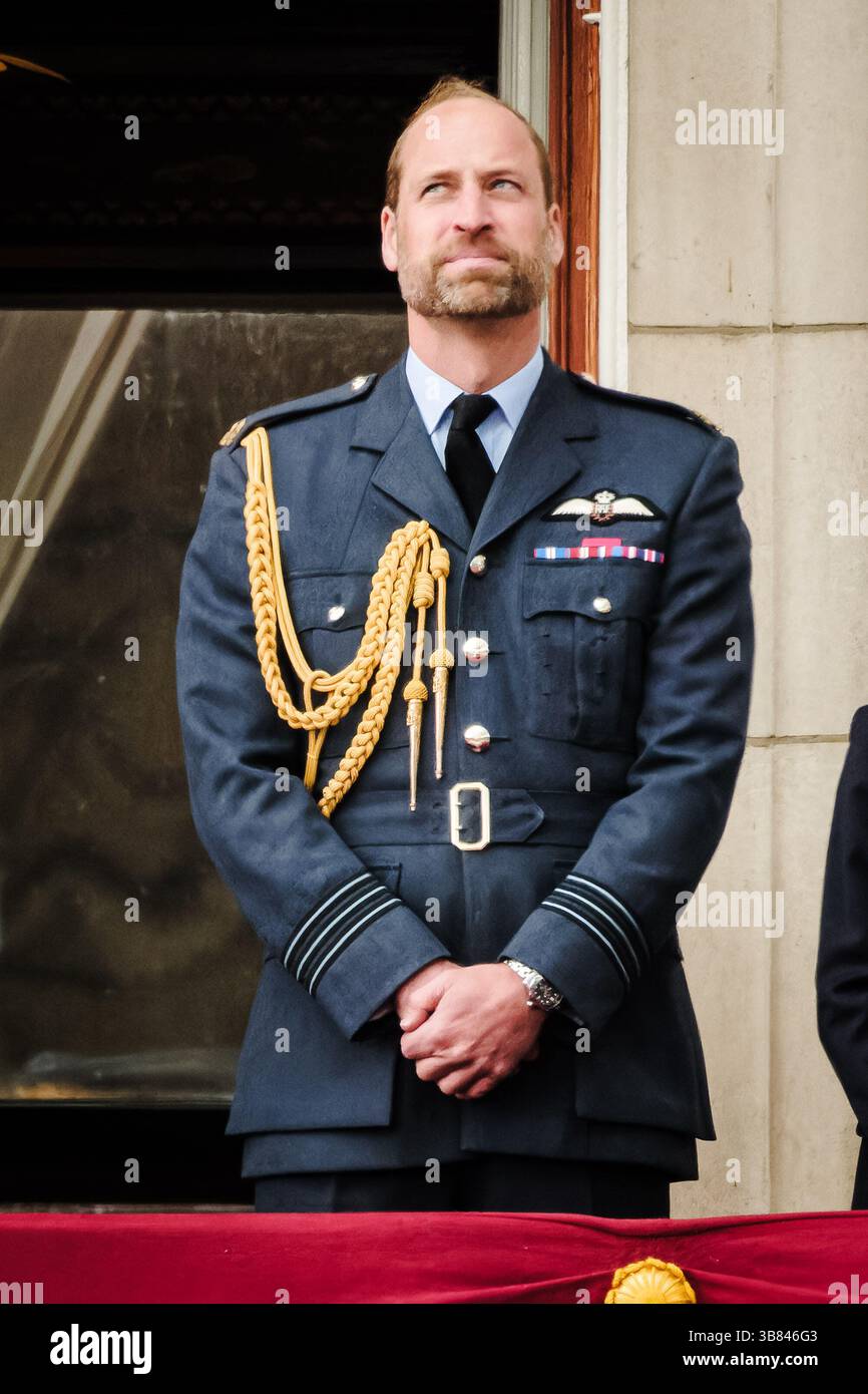 William, Prince of Wales seen on the palace balcony to view the VE80 ...