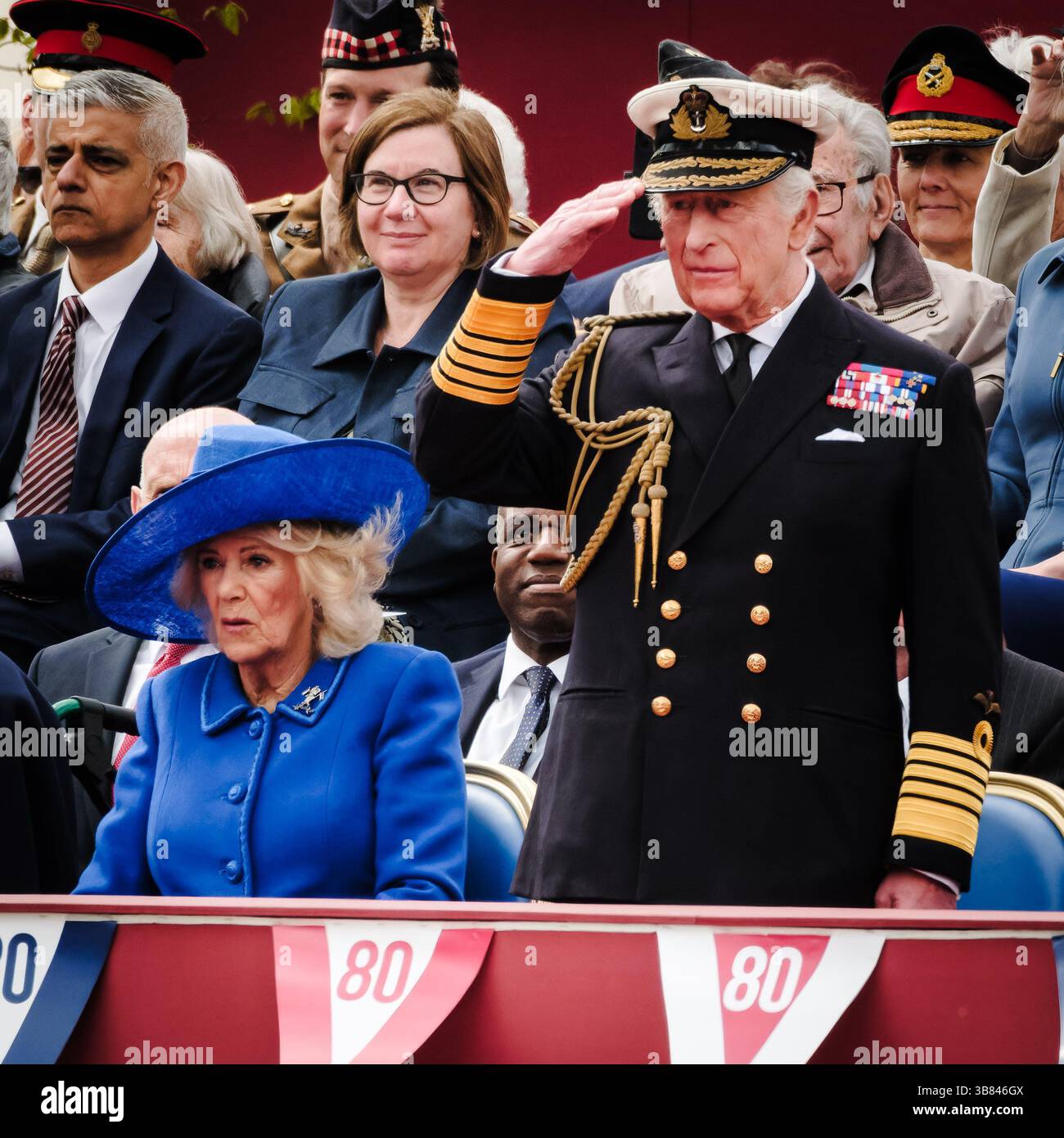 Queen Camilla and King Charles III seen on the Queen Victoria Memorial ...