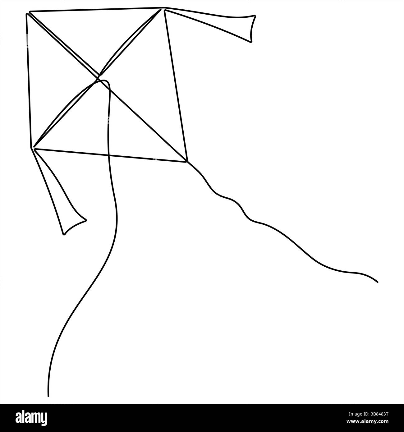 Kite drawing in one continuous line isolated sketch vector illustration ...