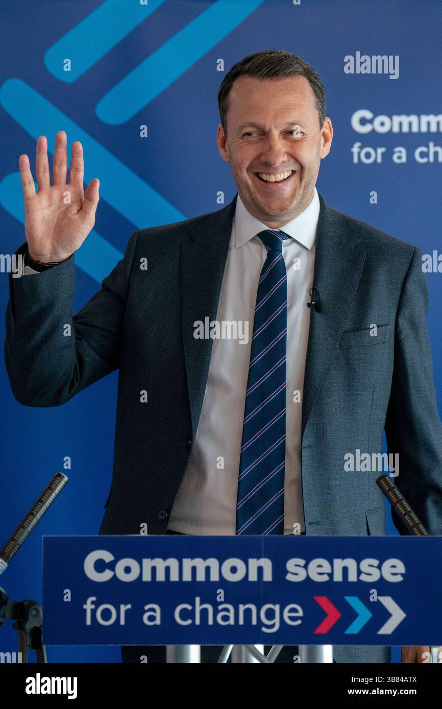 Scottish Conservative leader Russell Findlay giving a speech at the ...