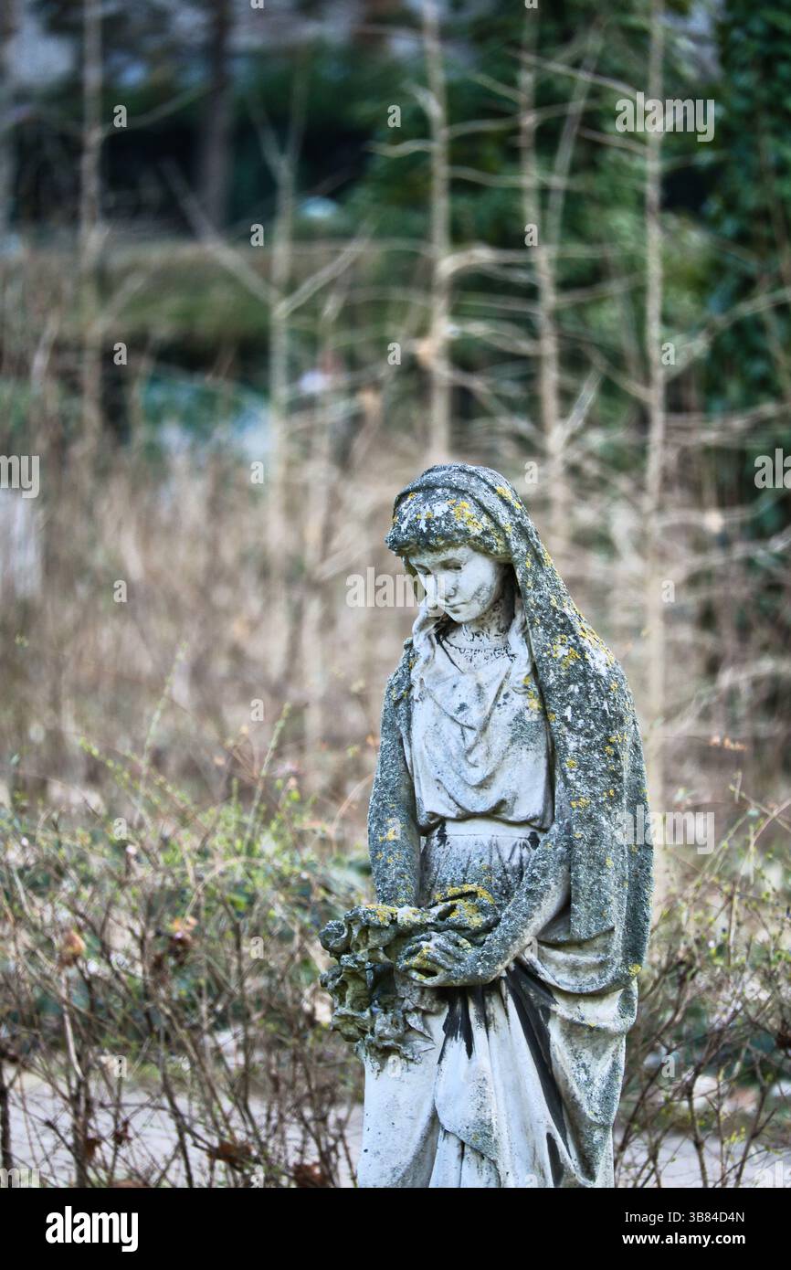 Moss-covered Female Statue With Headscarf, Surrounded By Wild Plants ...