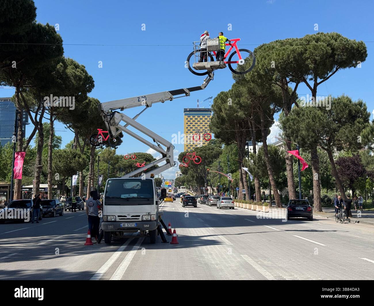 Tirana, Tirana, Albania. 7th May, 2025. Municipality workers put ...