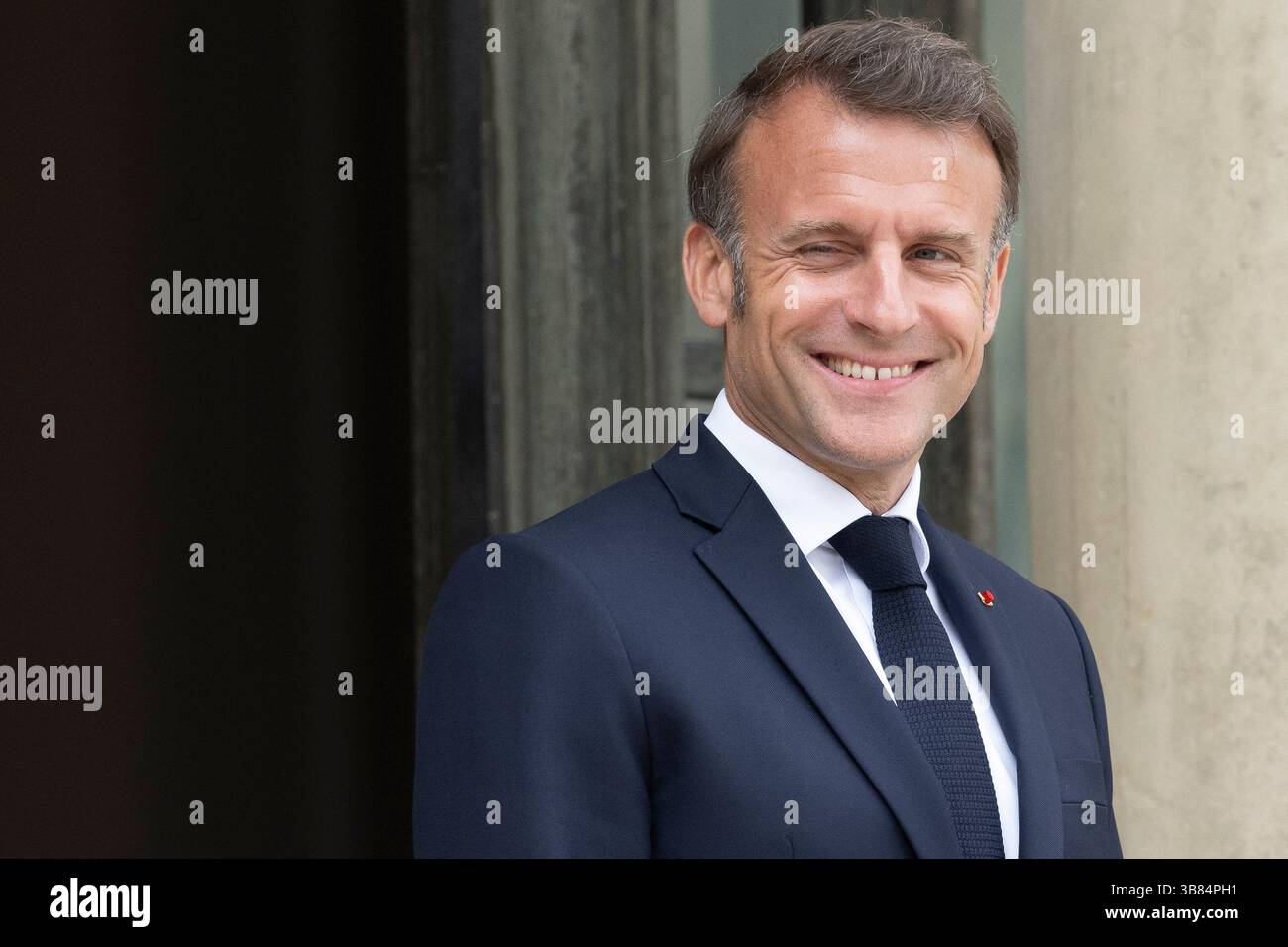 Paris, France. 07th May, 2025. French President Emmanuel Macron smiles ...