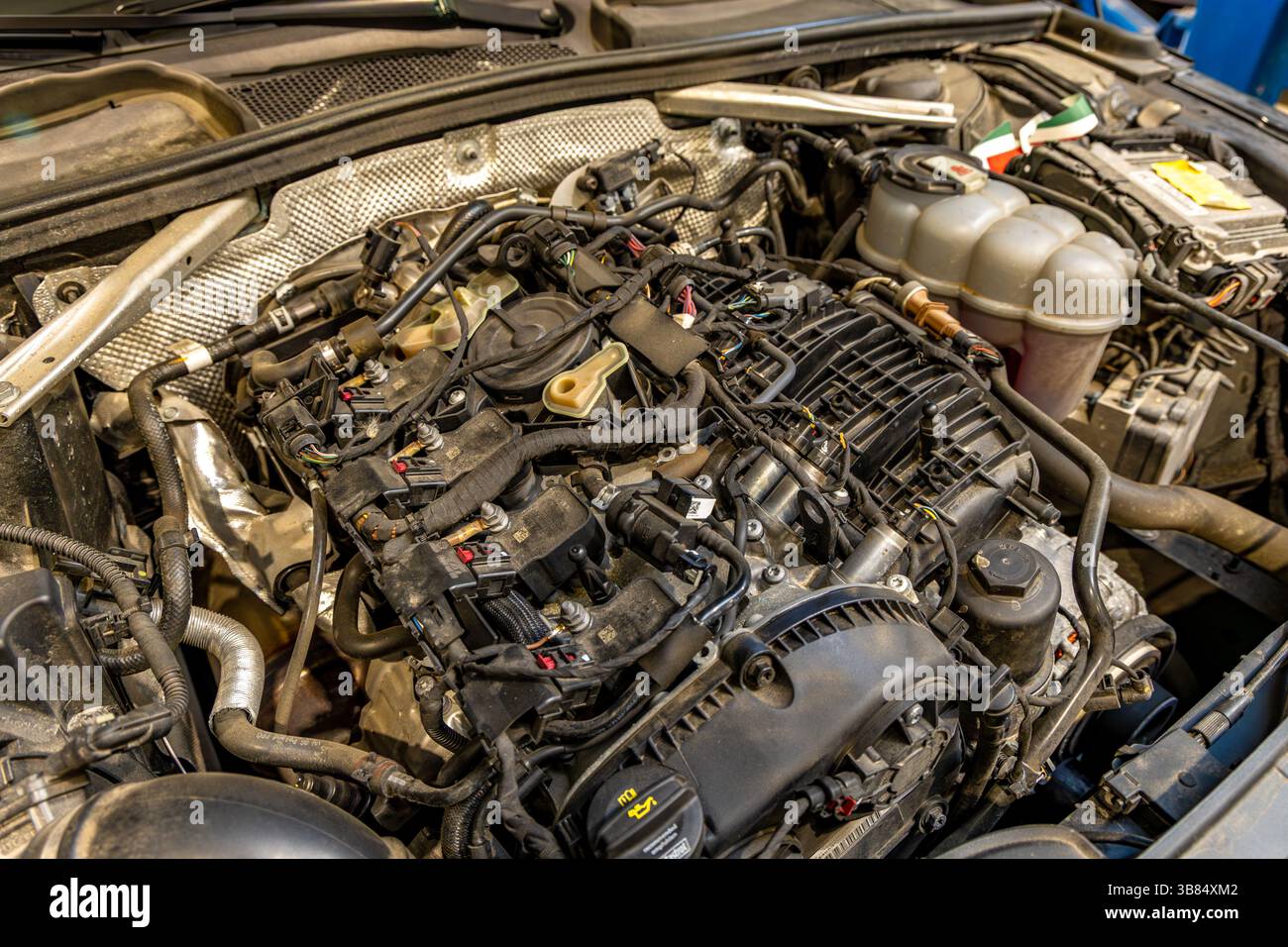 Częstochowa, April 10, 2025, Poland - car engine compartment, Audi ...