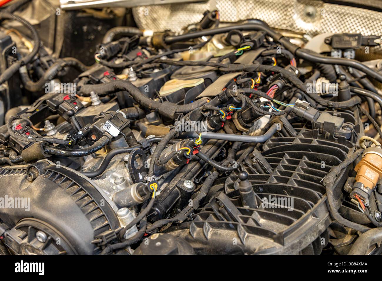 Częstochowa, April 10, 2025, Poland - car engine compartment, Audi ...
