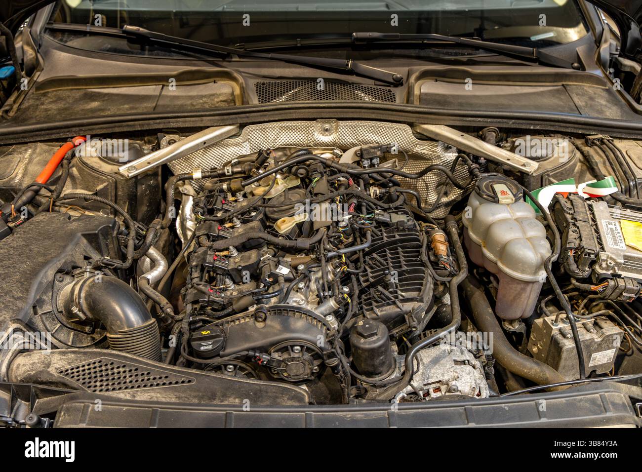 Częstochowa, April 10, 2025, Poland - car engine compartment, Audi ...