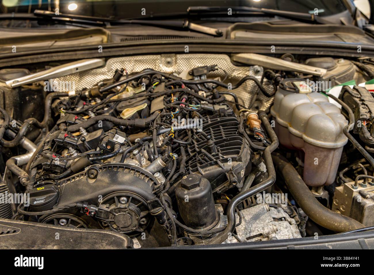 Częstochowa, April 10, 2025, Poland - car engine compartment, Audi ...