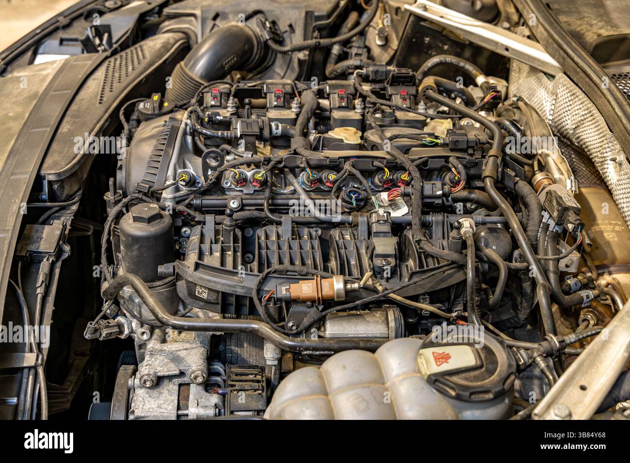 Częstochowa, April 10, 2025, Poland - car engine compartment, Audi ...