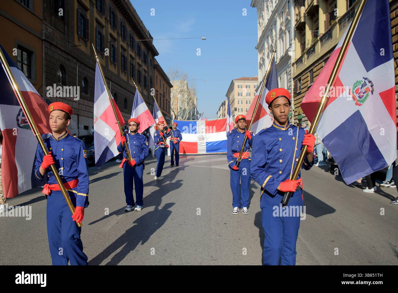 February 18, 2024, Rome, Italy: Boys in folk costumes carry the ...