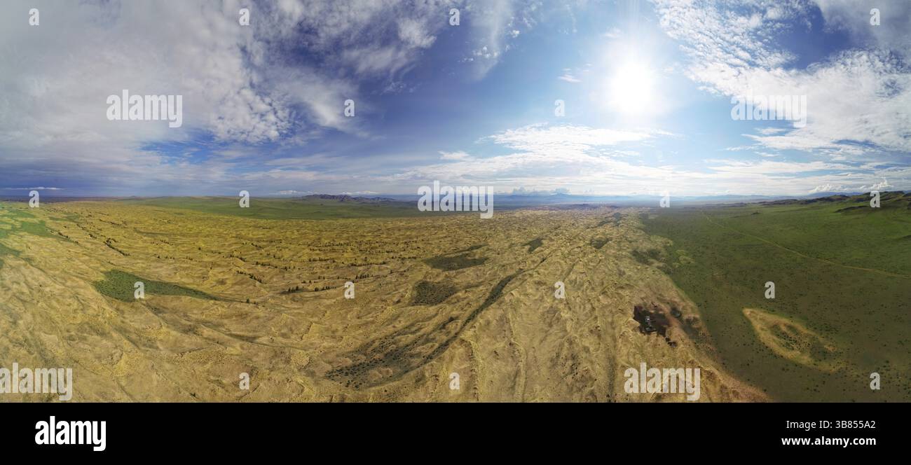 Aerial view panorama of sandy dune desert Altan Els. Mongolia Stock ...