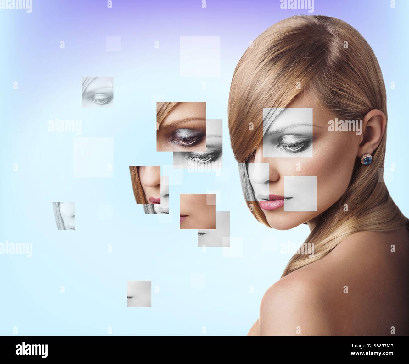 Perfect female face made from faces parts .Plastic surgery concept ...