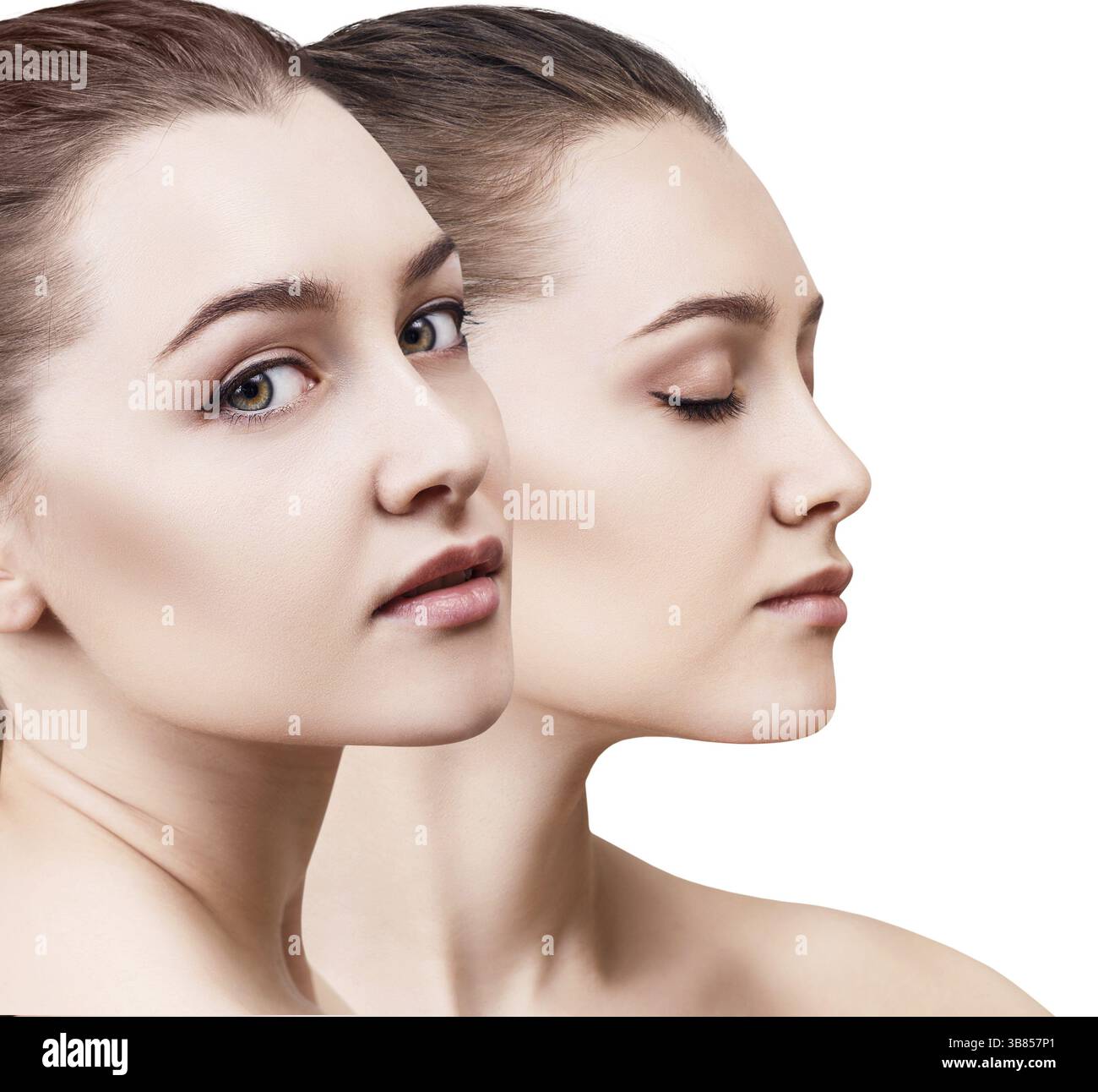 Collage of woman's faces with perfect makeup. Healthy skin concept ...