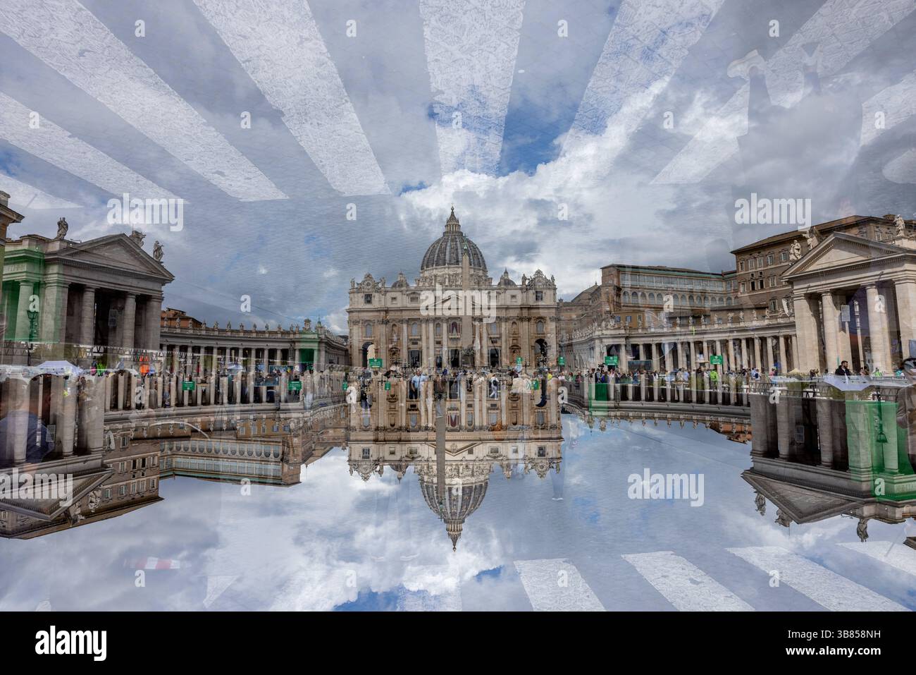 Warten auf den Weissen Rauch. Vatikanstadt am 07. Mai 2025: Der ...