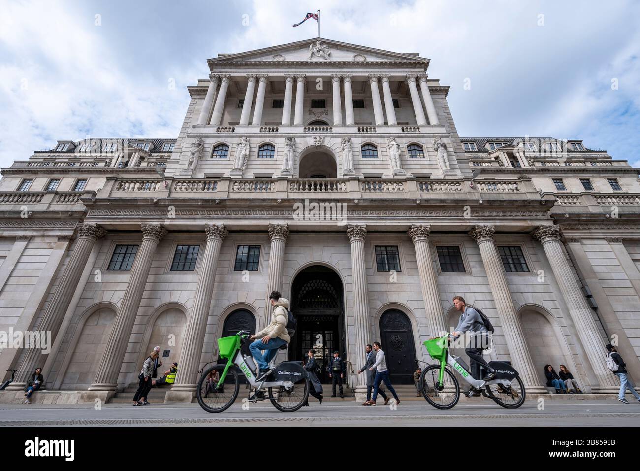 London, UK. 7 May 2025. People pass the Bank of England in the City of ...
