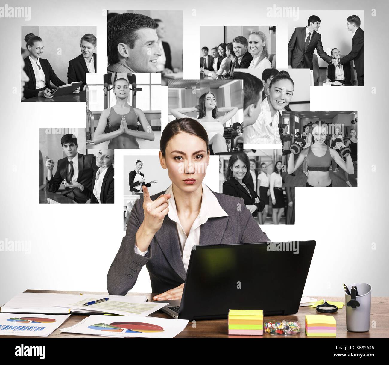 Young pretty business woman wags one', s finger in the office and ...