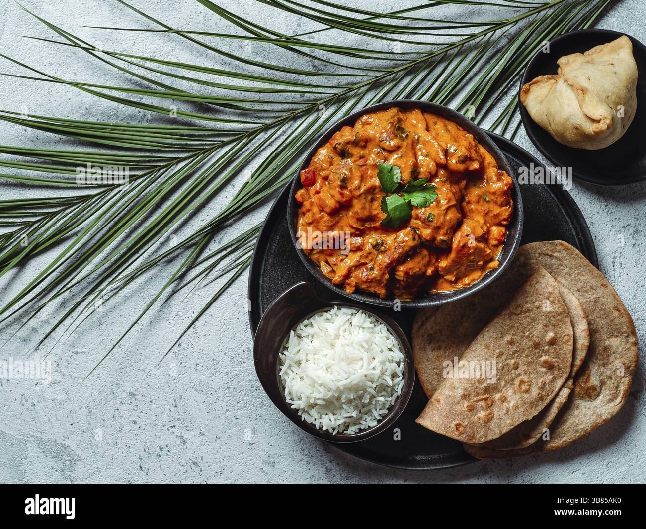Indian cuisine dishes: tikka masala, rice, samosa, chapati, . Indian ...