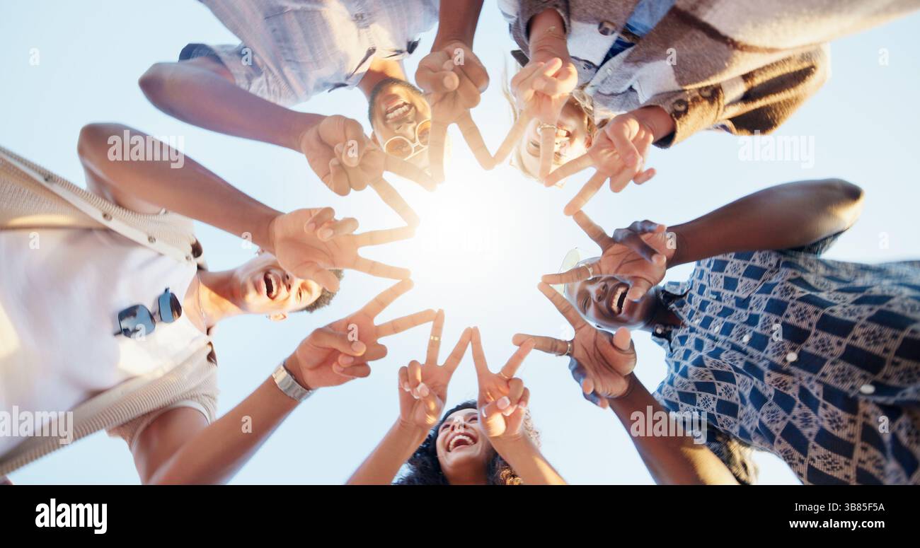 Star hands, circle and group of people with community, collaboration or ...