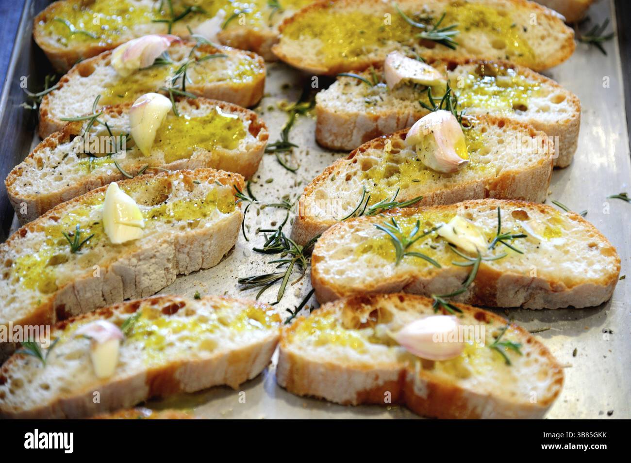 Bruschetta (typical Italian Toasted Garlic Bread with oil Stock Photo ...
