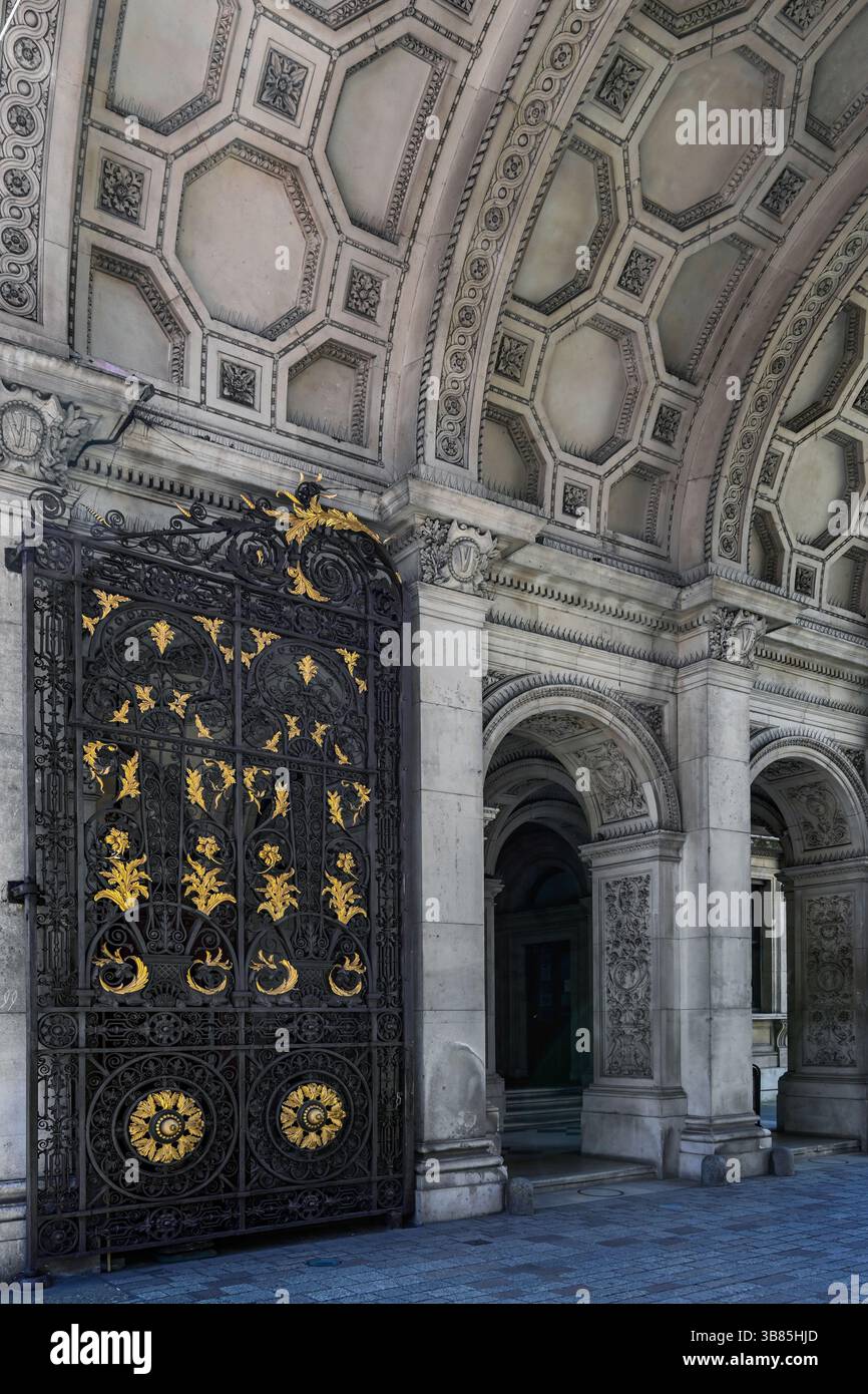 LONDON, UK - APRIL 29, 2025: Detail on one of the the gates and ...