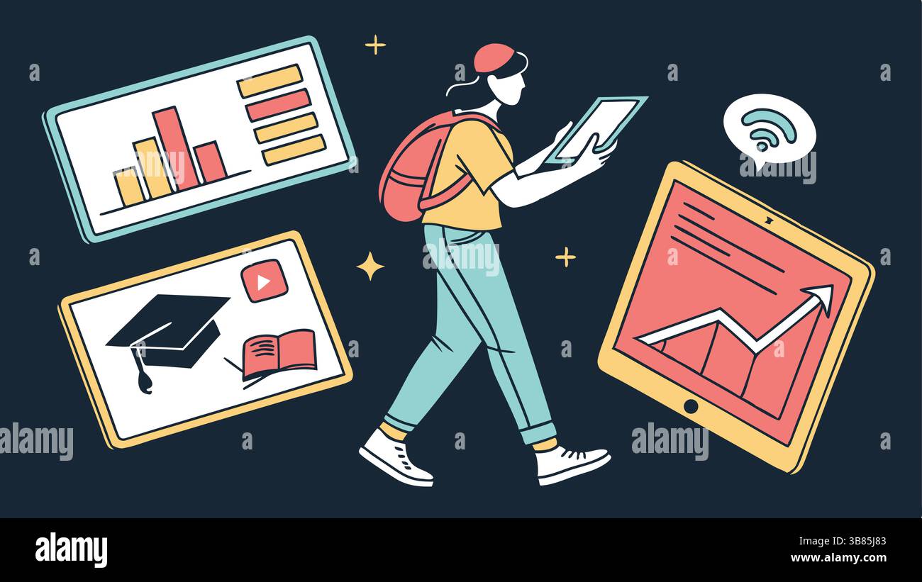 Online learning and education concept with student and digital devices ...