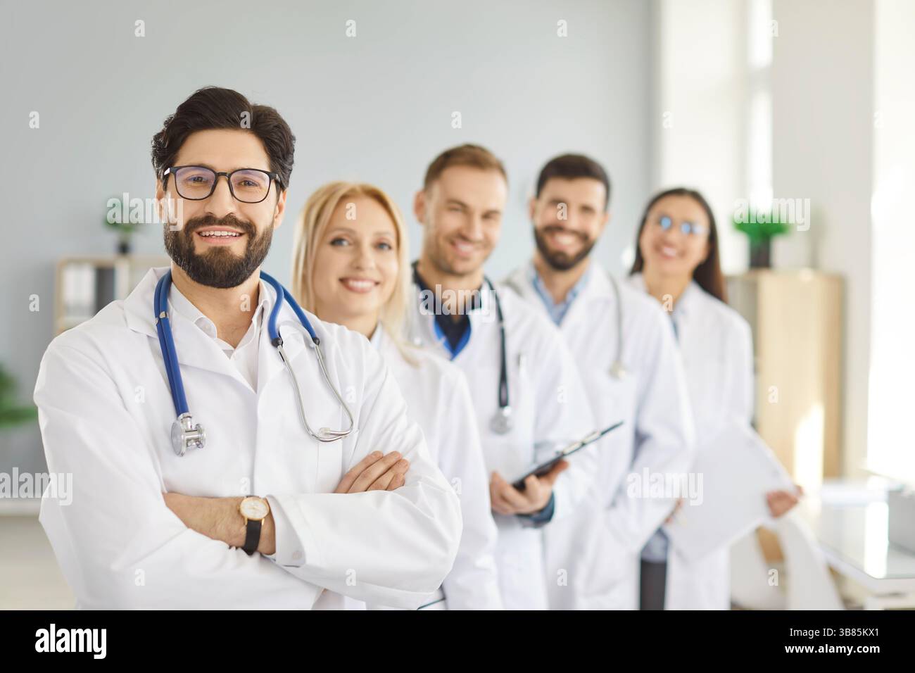 Medical confident successful team of doctors corporate group portrait ...