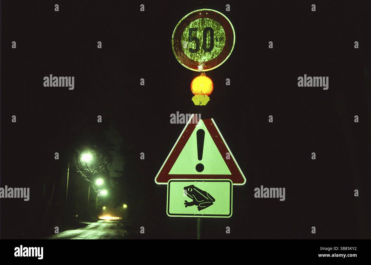 Warning sign for toad migration, North Rhine-Westphalia, Germany ...