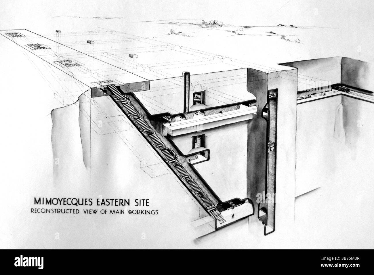 A diagram of the secret V-3 weapon site at Mimoyecques in France. The V ...