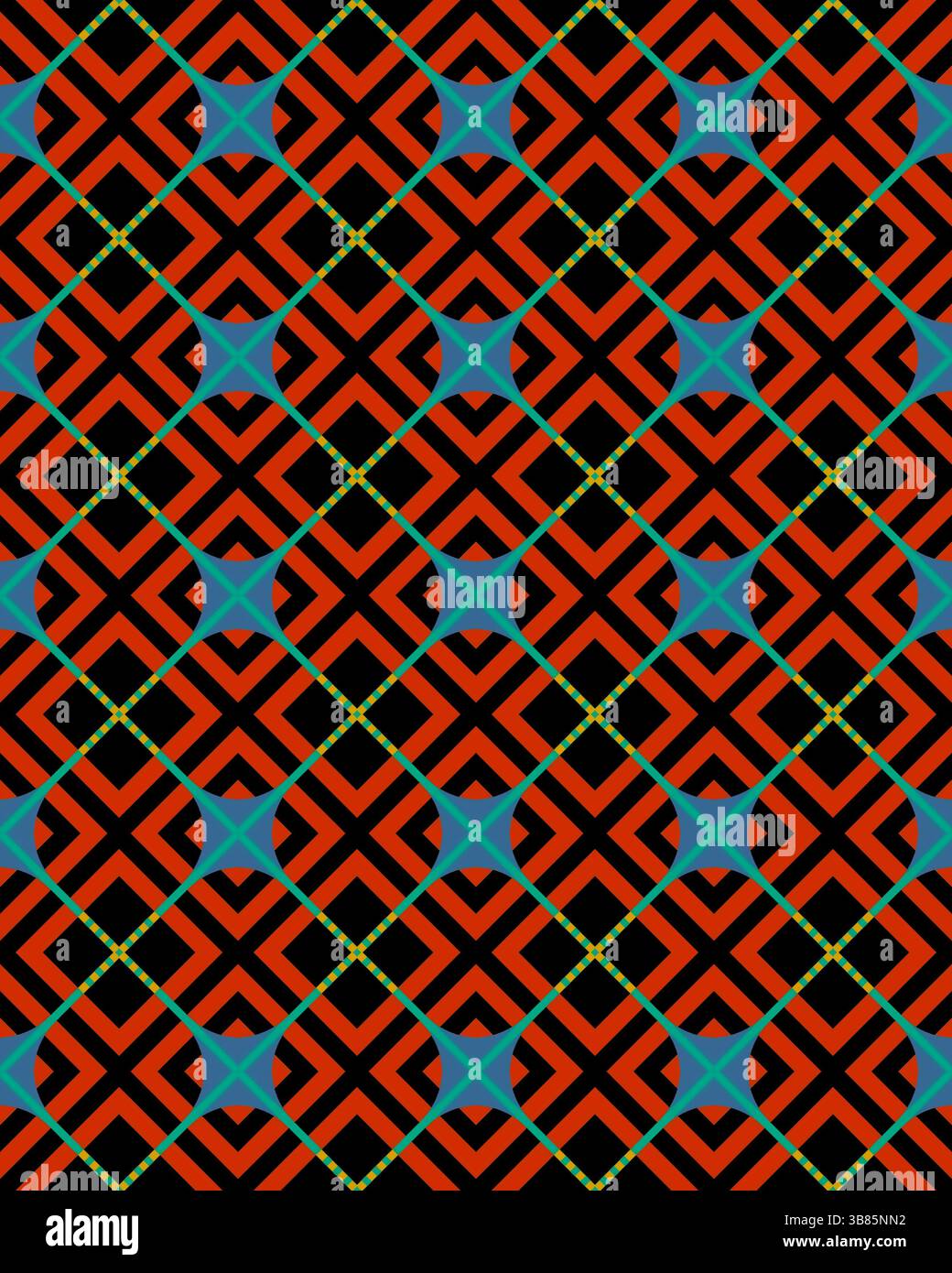 Intricate patterns in bold colors form a striking geometric design ...
