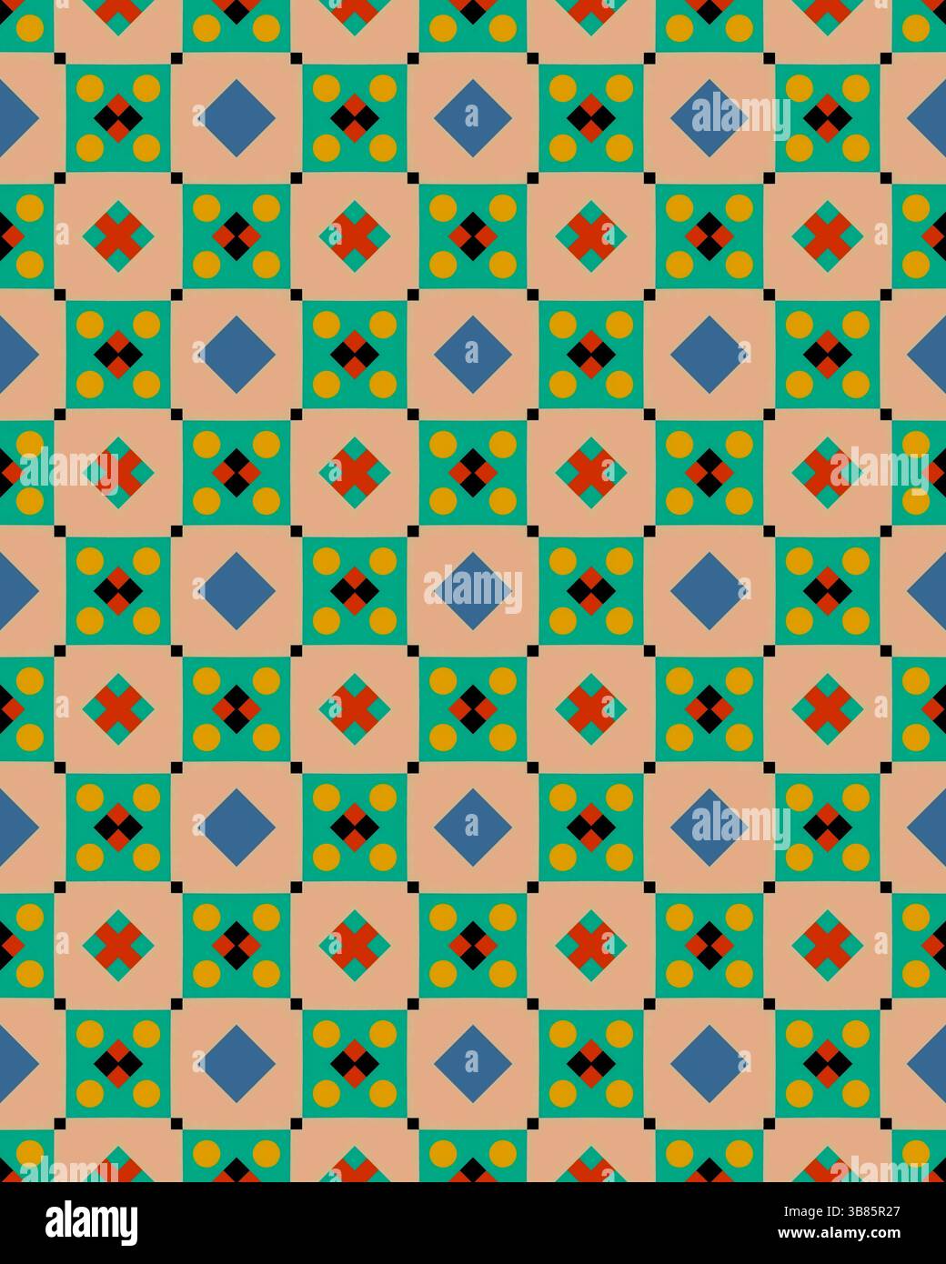 Bright and intricate geometric design features repeating squares and ...