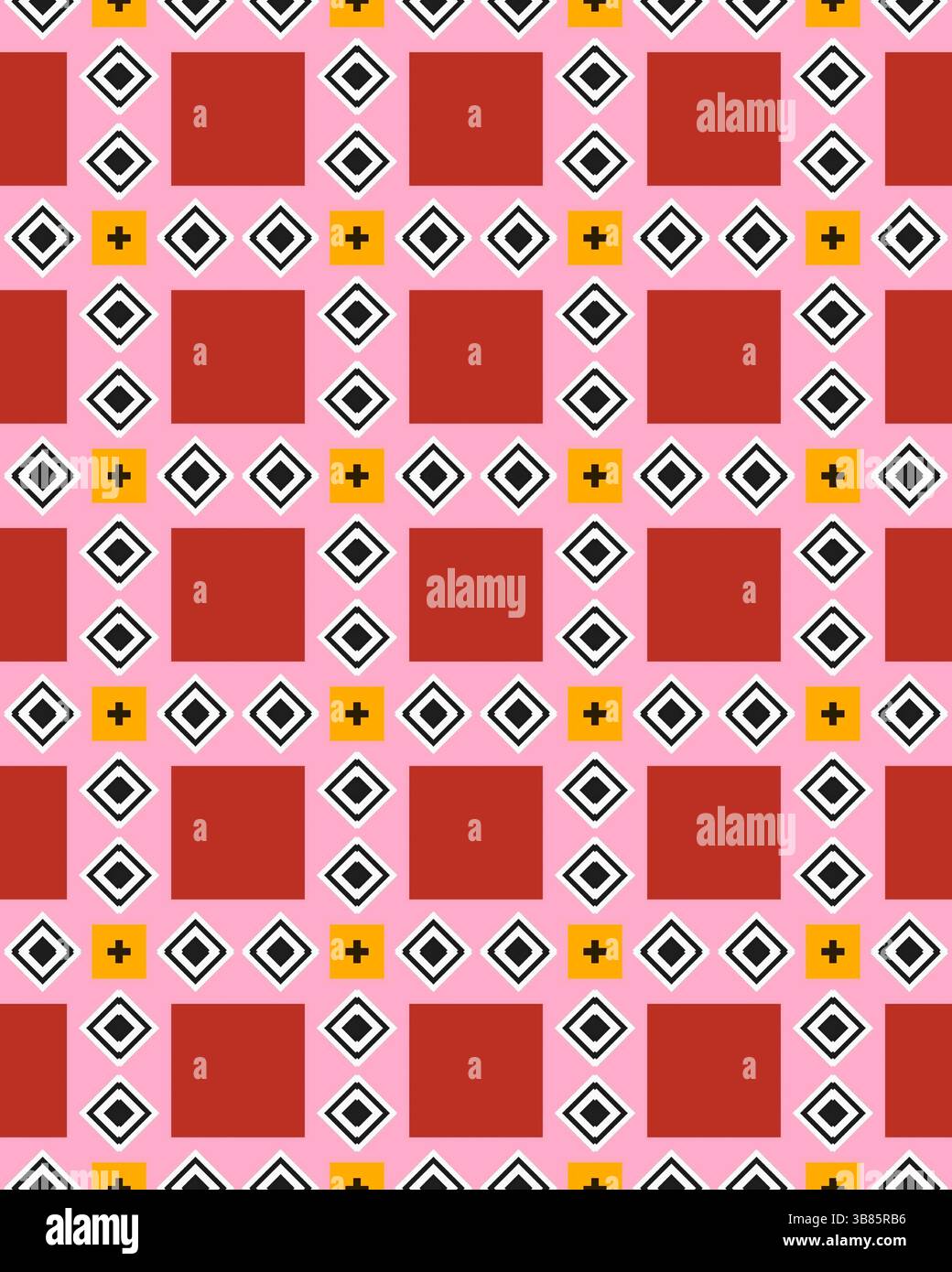 Vivid design features red squares, black diamonds, and yellow crosses ...