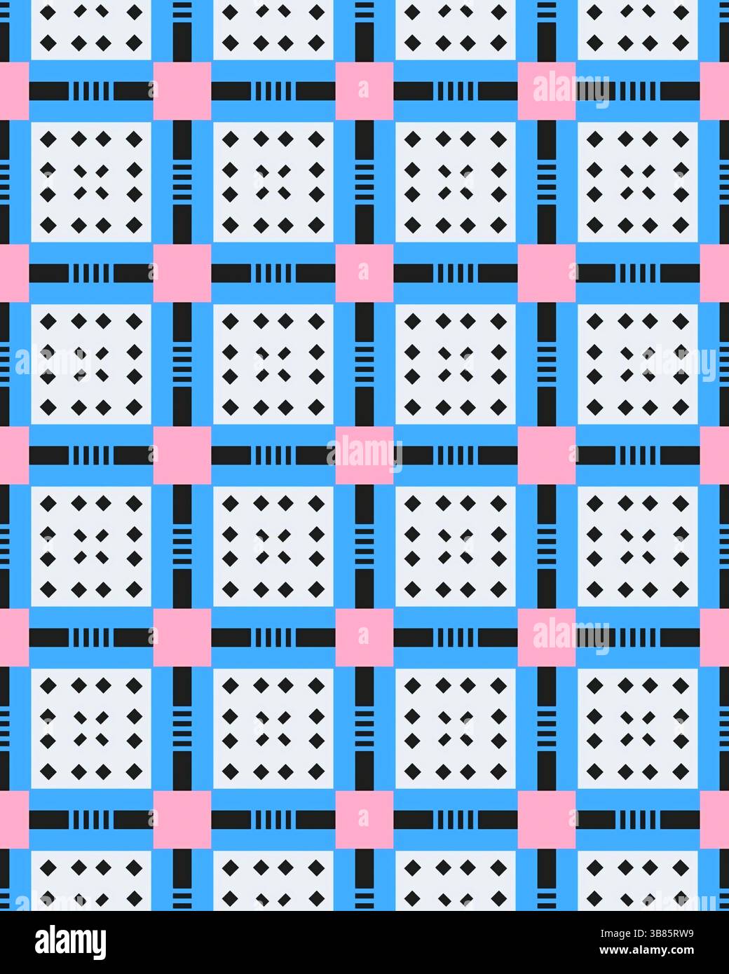 A vibrant geometric pattern showcases alternating blue, pink, and black ...