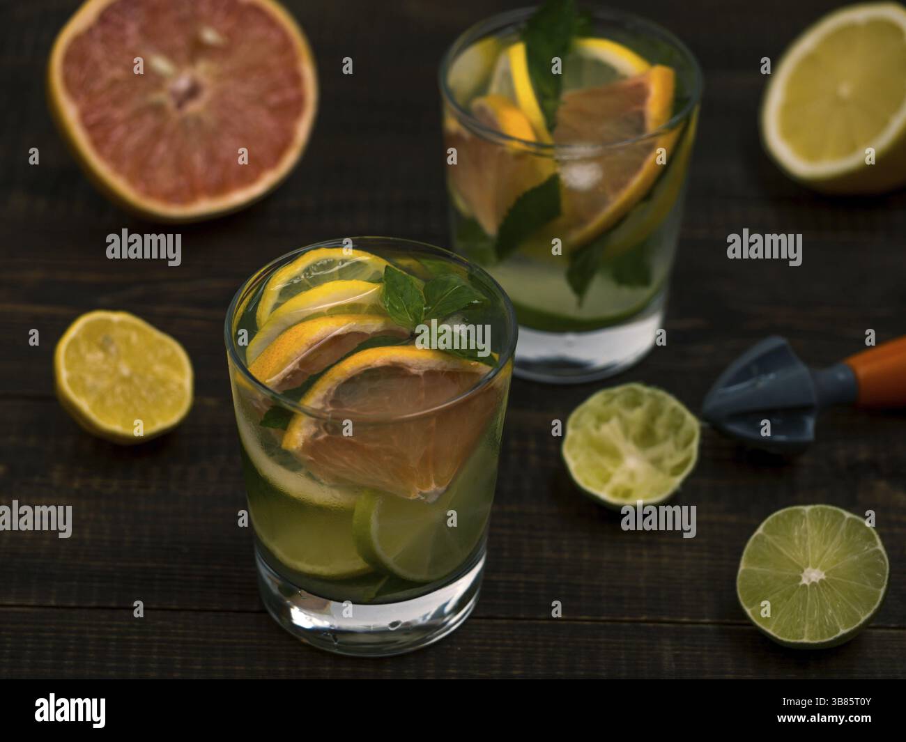 Cold homemade lemonade with fresh lemon, lime, grapefruit and mint by ...